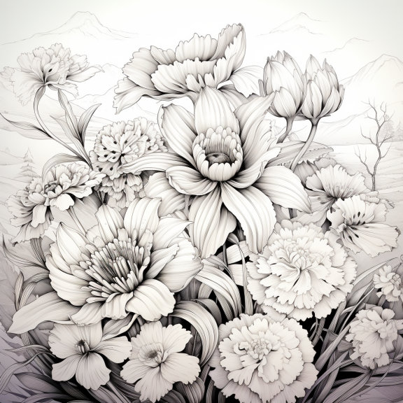 Set of 20 Coloring Pages, Floral Coloring Pages, Nature Coloring Book ...