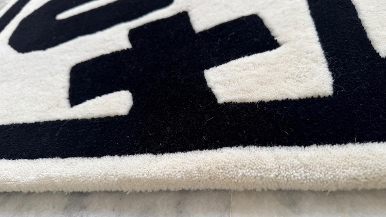 Hand Tufted Wool Rug, Black and White Grid Pattern, Modern Boho Decor ...