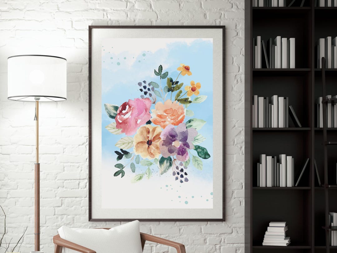 Watercolor Floral Art Print: Pastel Flower Bouquet (digital Download ...
