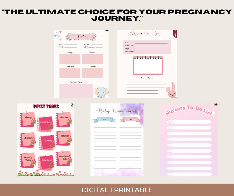 40 Weeks Pregnancy Journal Digital Planner Printable for Mom to Be ...