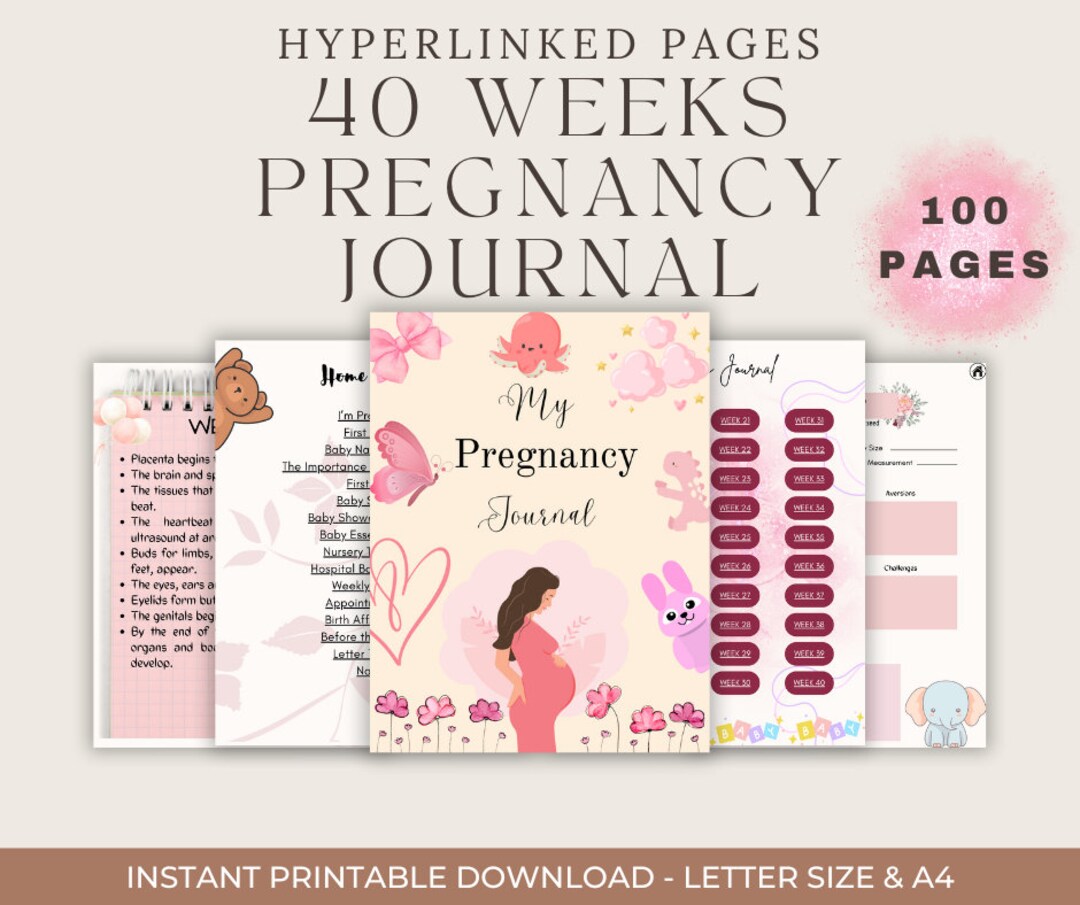 40 Weeks Pregnancy Journal Digital Planner Printable for Mom to Be ...