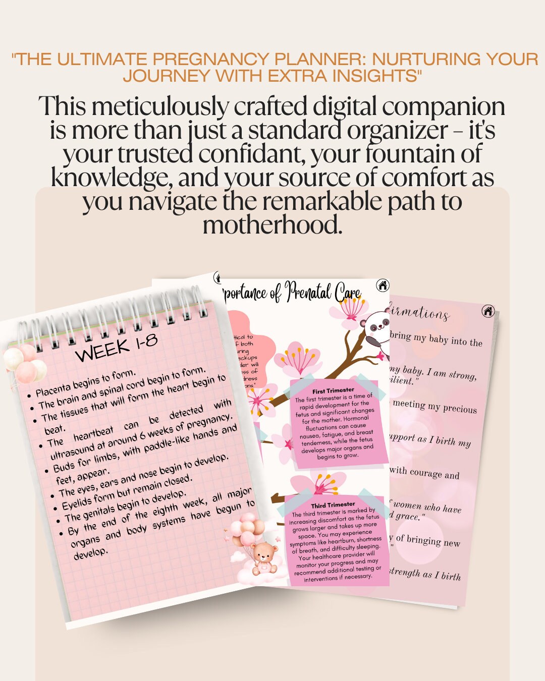 40 Weeks Pregnancy Journal Digital Planner Printable for Mom to Be ...