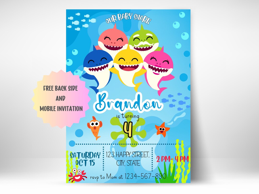 Baby Shark Birthday Invitations Digital Download Template - Etsy