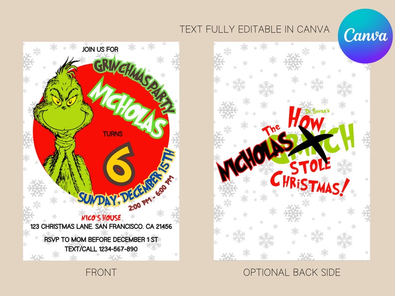Editable Grinchmas Birthday Invitation Card Christmas - Etsy Australia