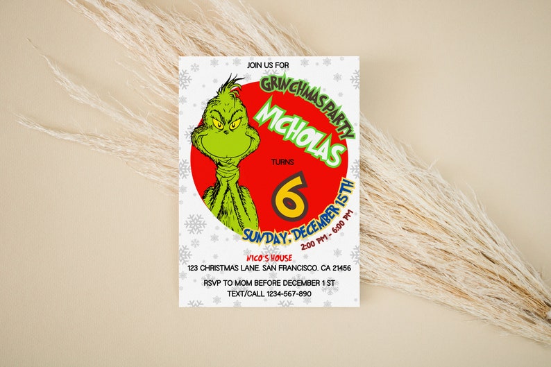 Editable Grinchmas Birthday Invitation Card Christmas - Etsy Australia