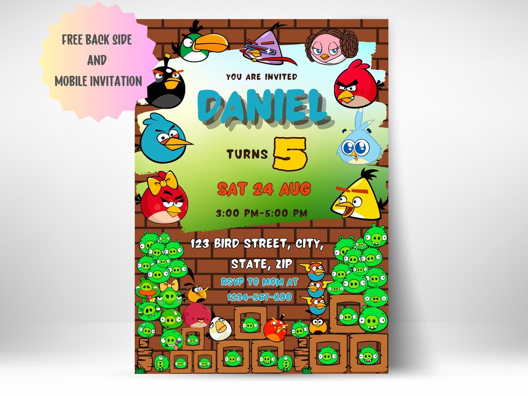 Editable Birds Birthday Party Invitation Template With - Etsy