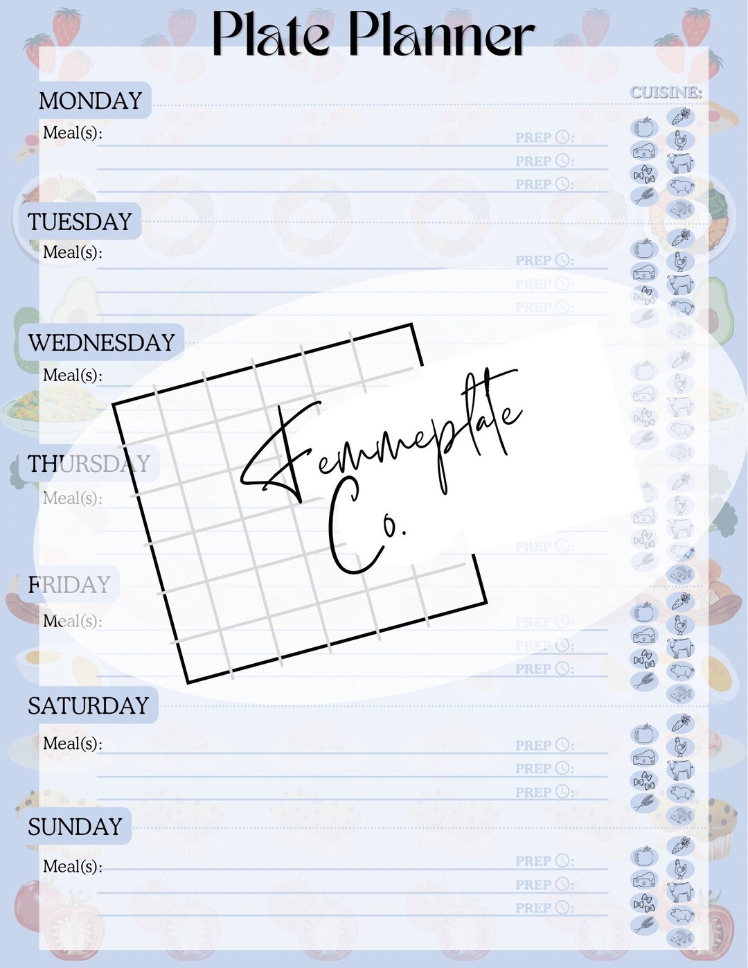 Weekly Meal Planner Plate Planner Daily Meal Variety Healthy Template ...