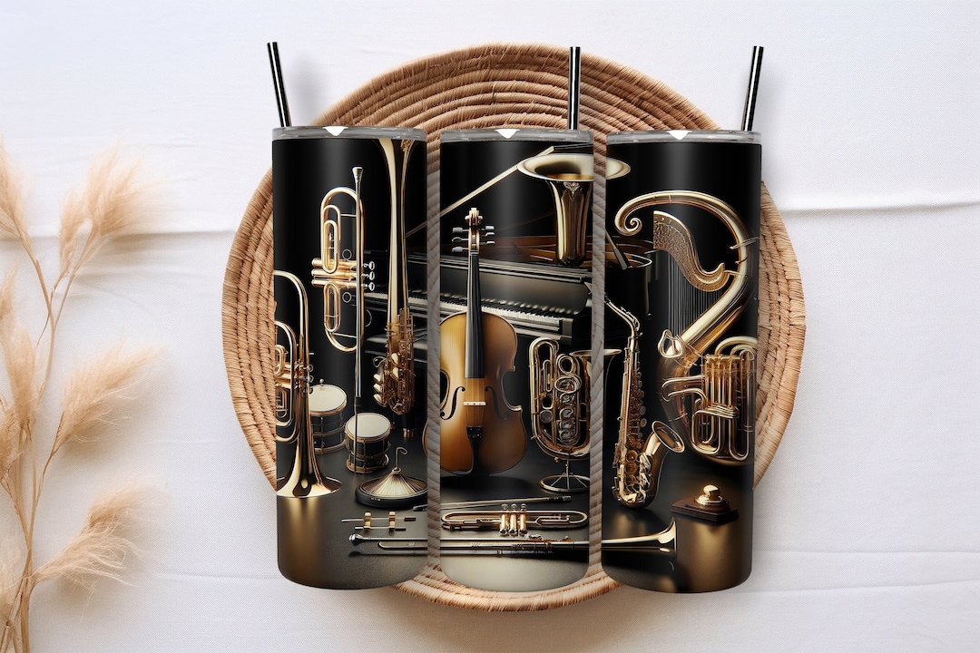 Musical Instruments Tumbler Wrap, Music Tumbler PNG, 20 Oz Sublimation ...