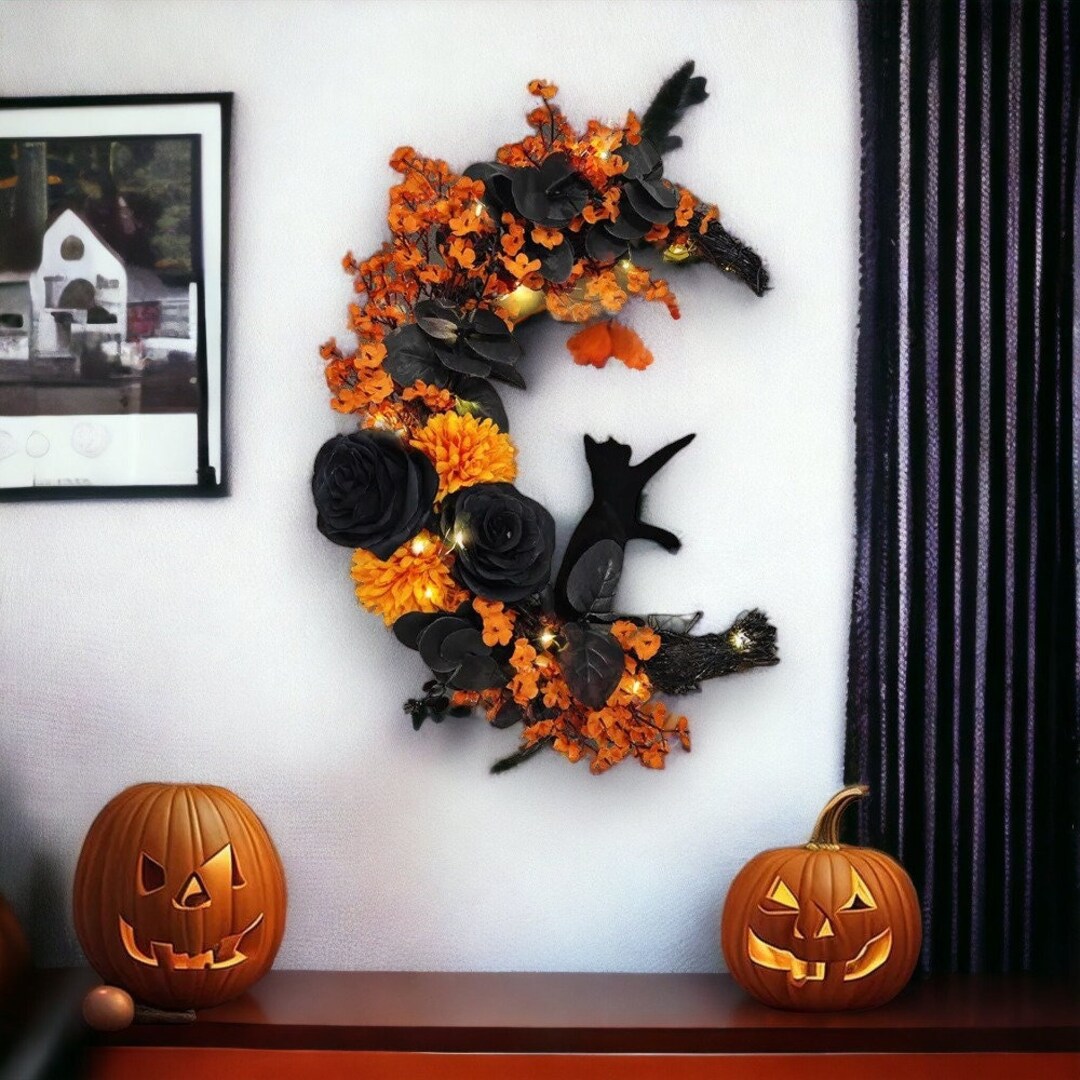 Meniscus Cat Wreath Rattan Ring Door Hanging With Simulated - Etsy