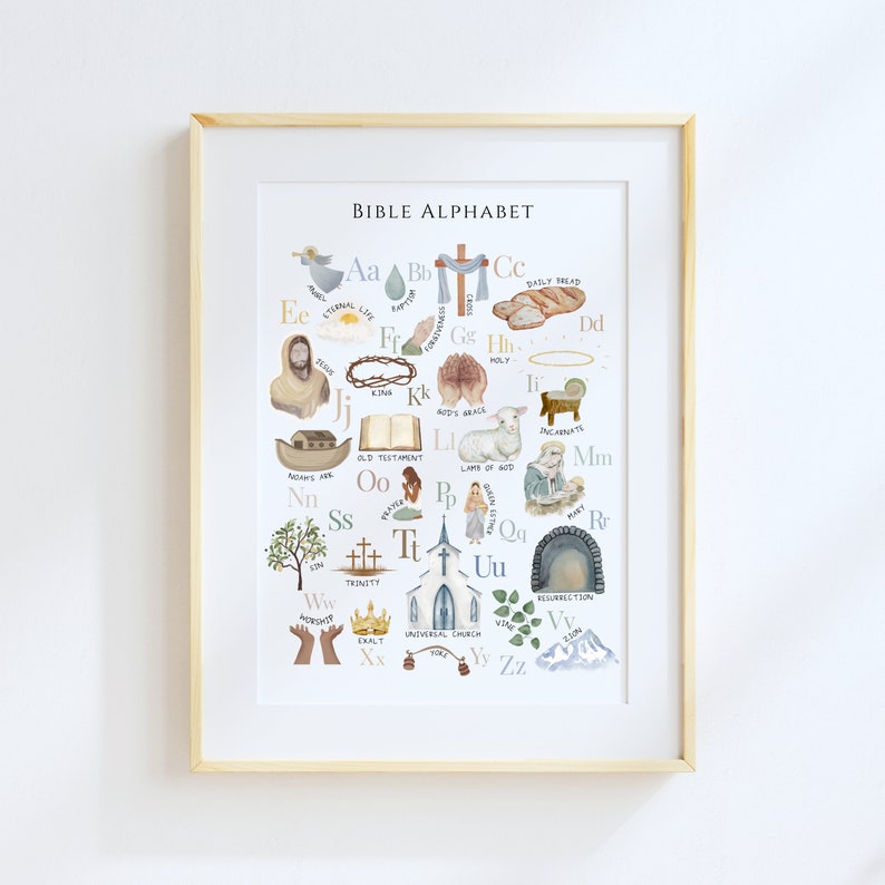 Bible Alphabet Kids Wall Art Poster, Nursery Homeschool, ABC Bible ...