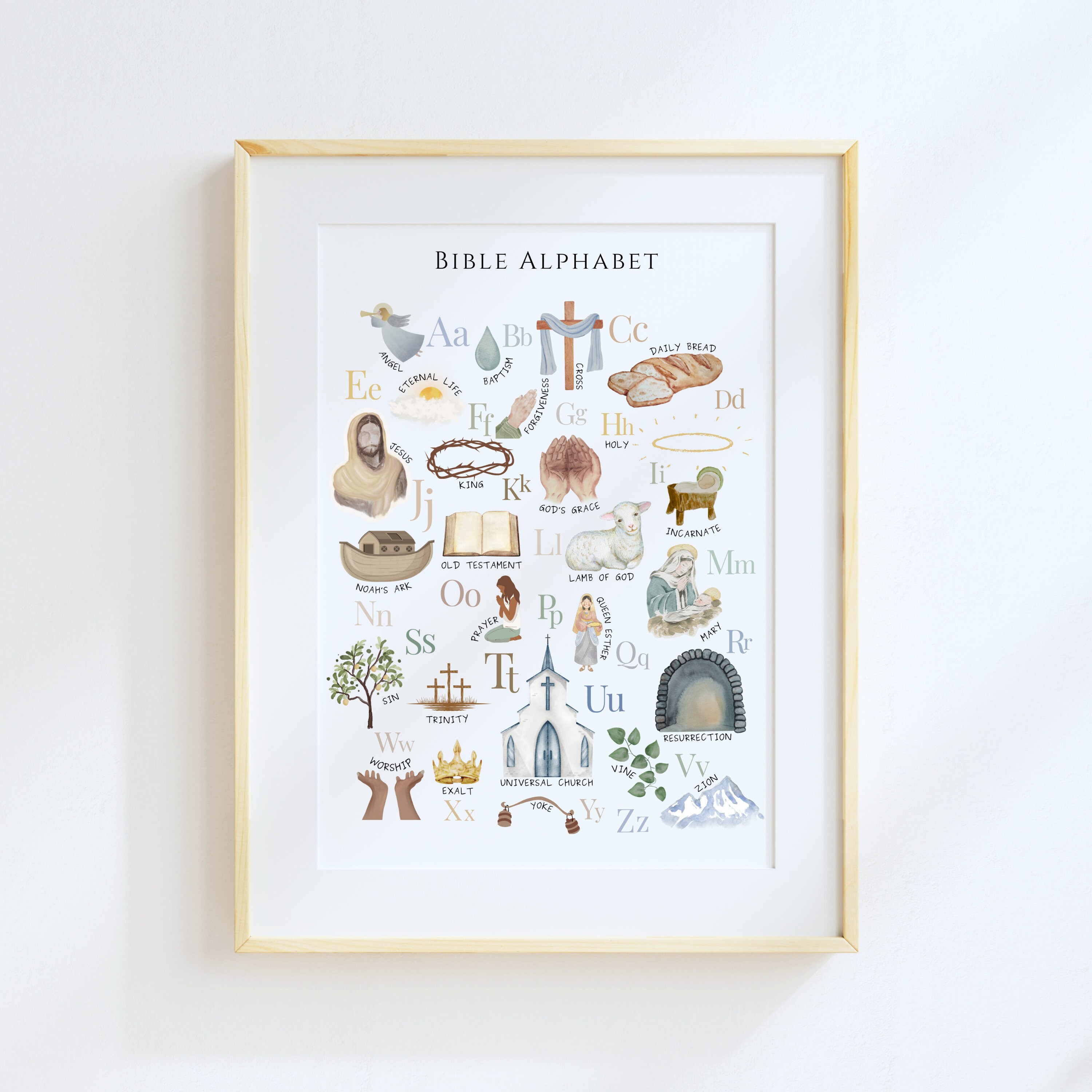 Bible Alphabet PRINTABLE Nursery Wall Art, Bible Playroom Decor, Kids ...
