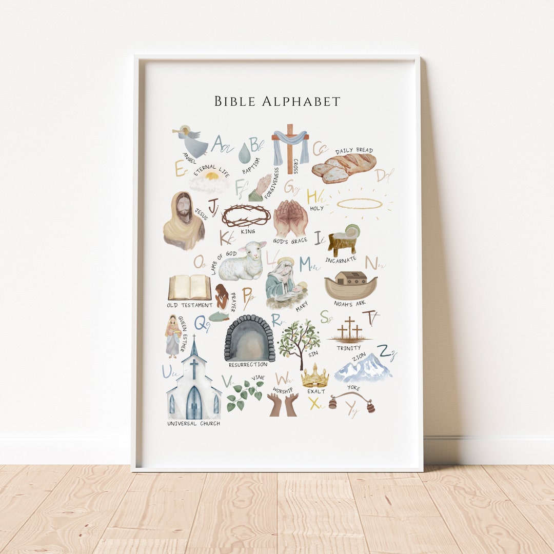 Bible Alphabet PRINTABLE Nursery Wall Art, Bible Playroom Decor, Kids ...