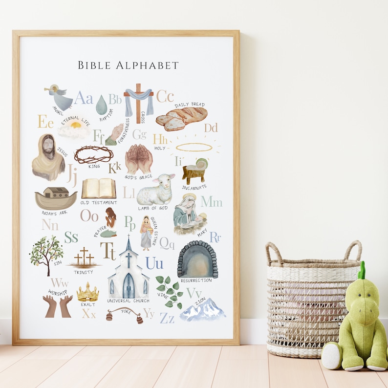 Bible Alphabet PRINTABLE Nursery Wall Art, Bible Playroom Decor, Kids ...