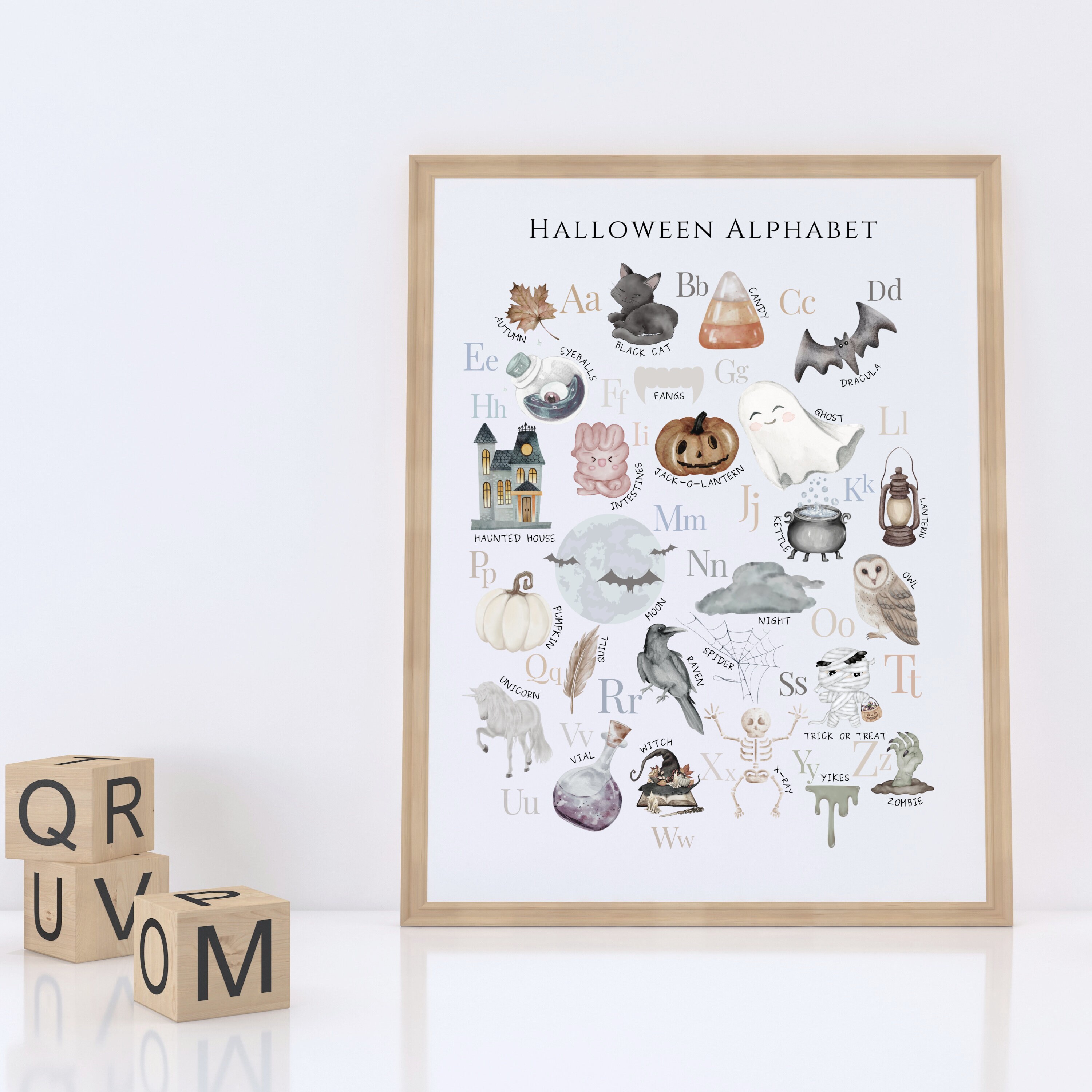 Halloween Alphabet Printable Educational Poster, Montessori Preschool ...