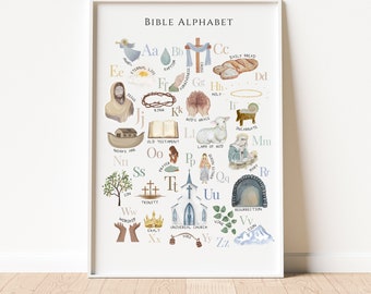 Bible Alphabet Kids Artwork Poster ABC Bible Scripture Preschool Art ...