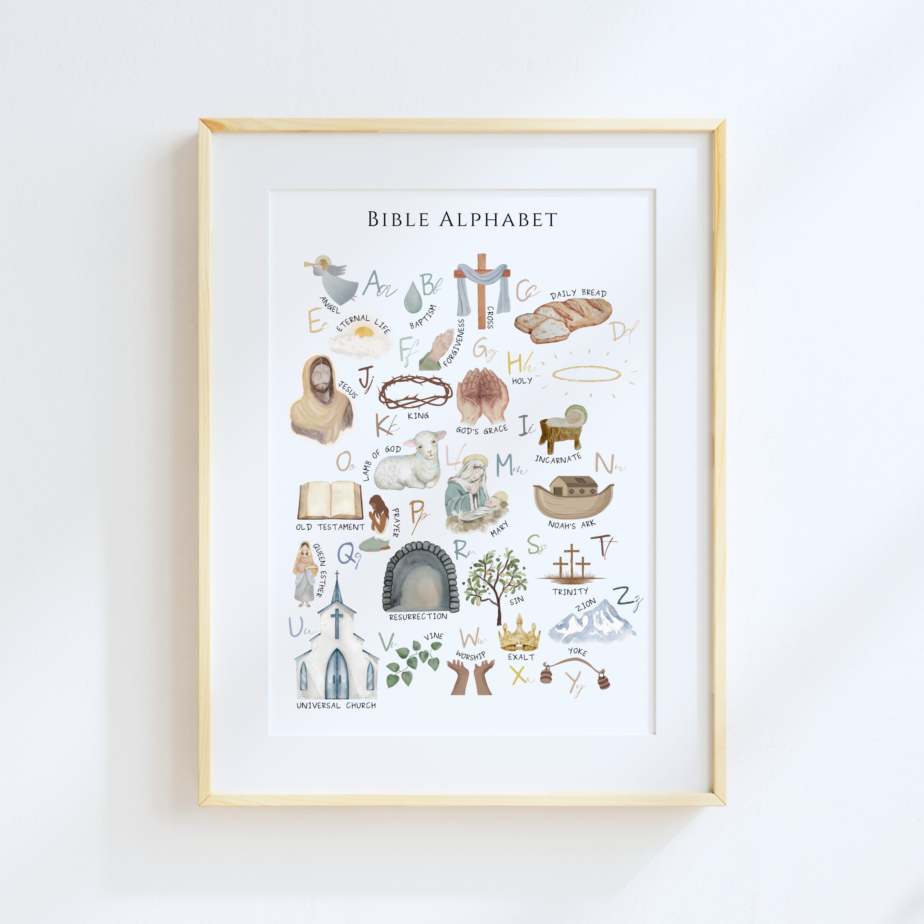 Alfabeto bíblico IMPRIMIBLE Arte de la pared de la guardería - Etsy España