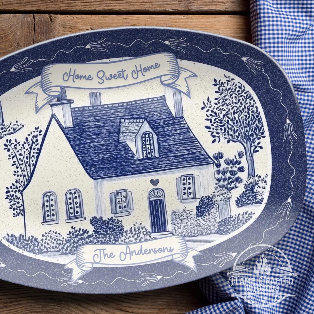 Custom Home Sweet Home Chinoiserie Platter | Blue Toile First Home ...