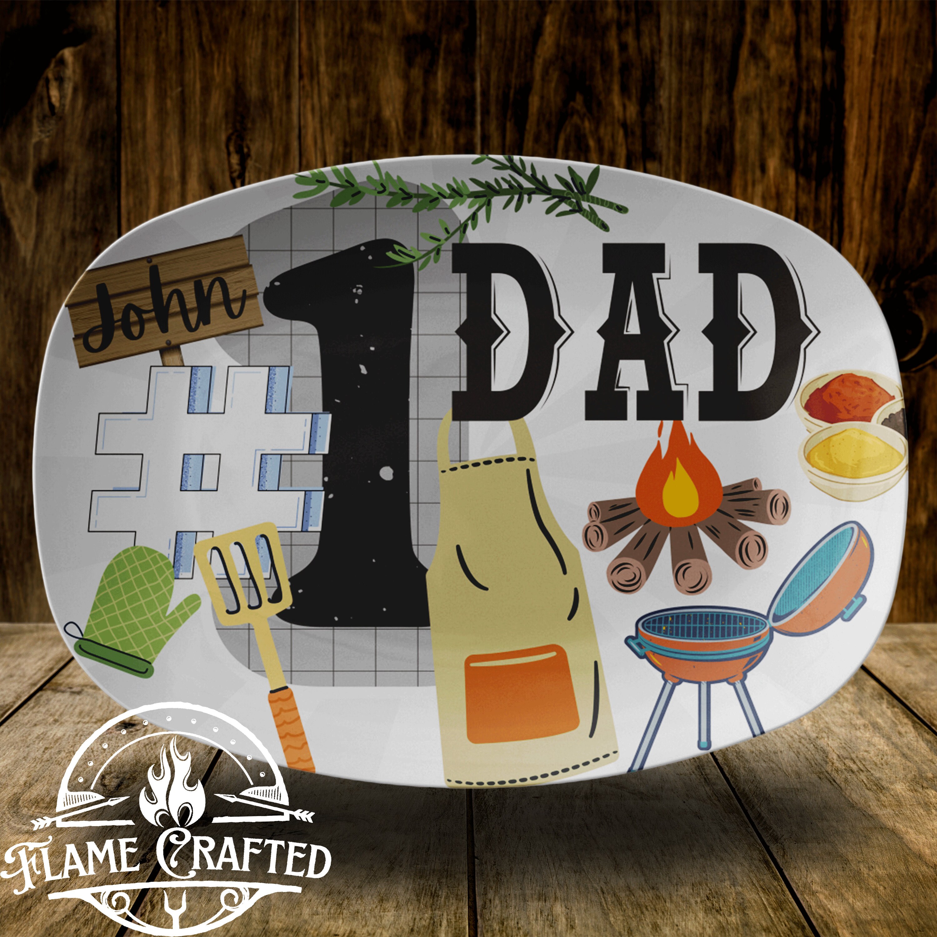 Dad Platter Custom BBQ Plate Outdoor Serving Tray Grilling Plate for ...