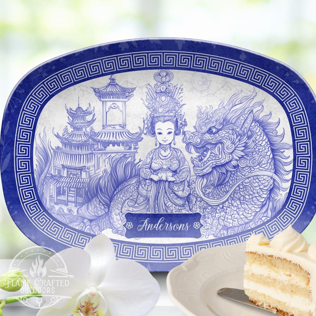 Empress & Dragon Gift Platter | Chinoiserie-inspired Blue Willow ...