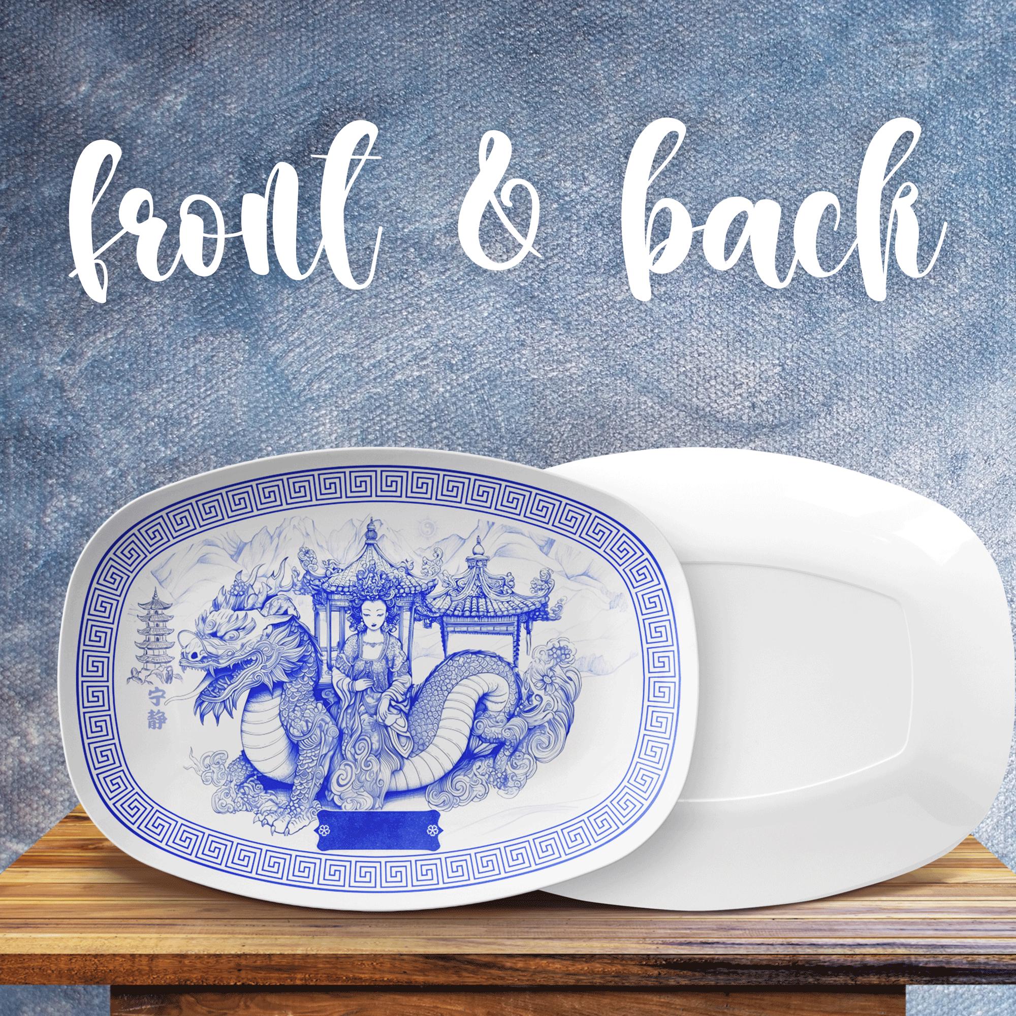 Empress Dragon Chinoiserie Platter | Cobalt Blue Design Pagodas ...
