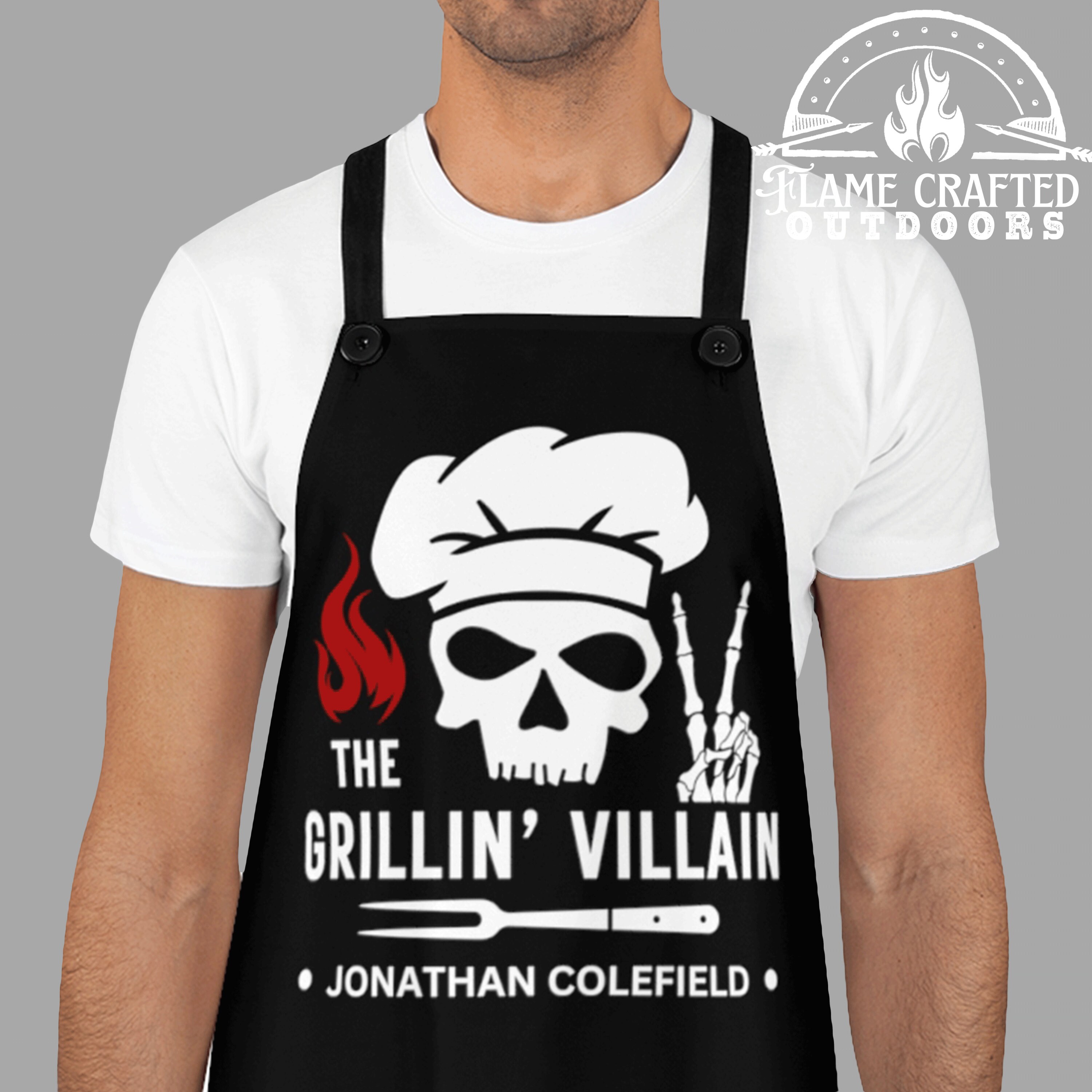The Grillin' Villain BBQ Apron | Funny Black Grilling Aprons Men ...