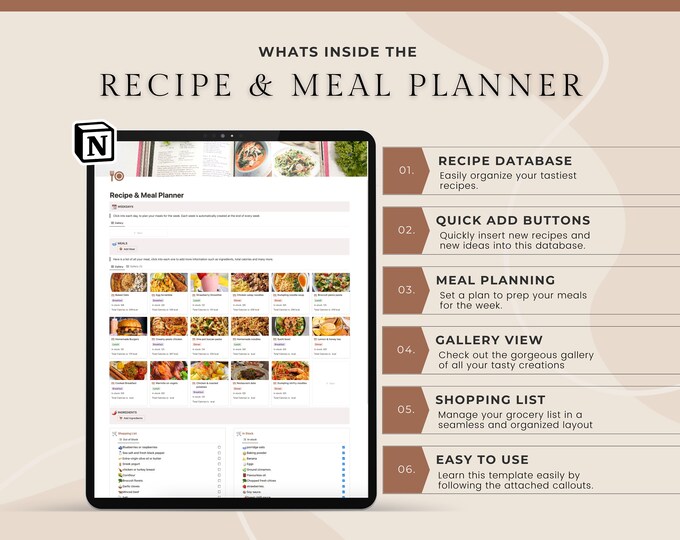 All-in-one Notion Meal Planner | Notion Template, Food Journal, Grocery ...