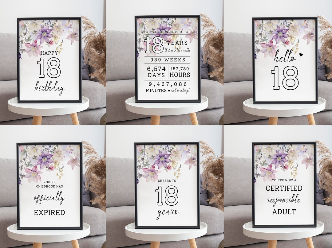 18th Purple Wildflower Signs Bundle, Cheers to 18 Years, Purple 18th ...
