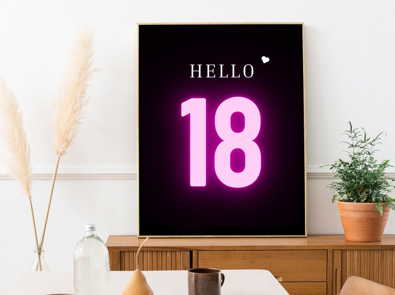 Hello 18th Birthday Decorations Hot Pink Pirnable Signs Neon Pink Black ...
