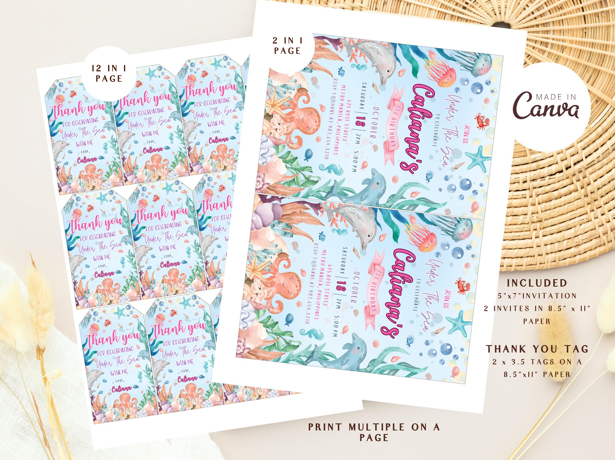 Under the Sea Invitation Editable Ocean Dolphin Invitation Under the ...