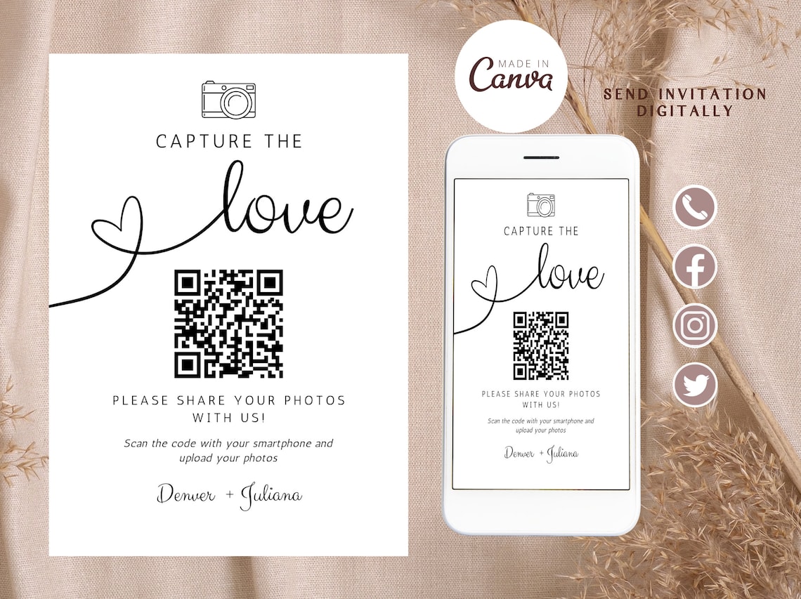 Editable Capture the Love Qr Code Invitation, Wedding Qr Code, Qr Code ...