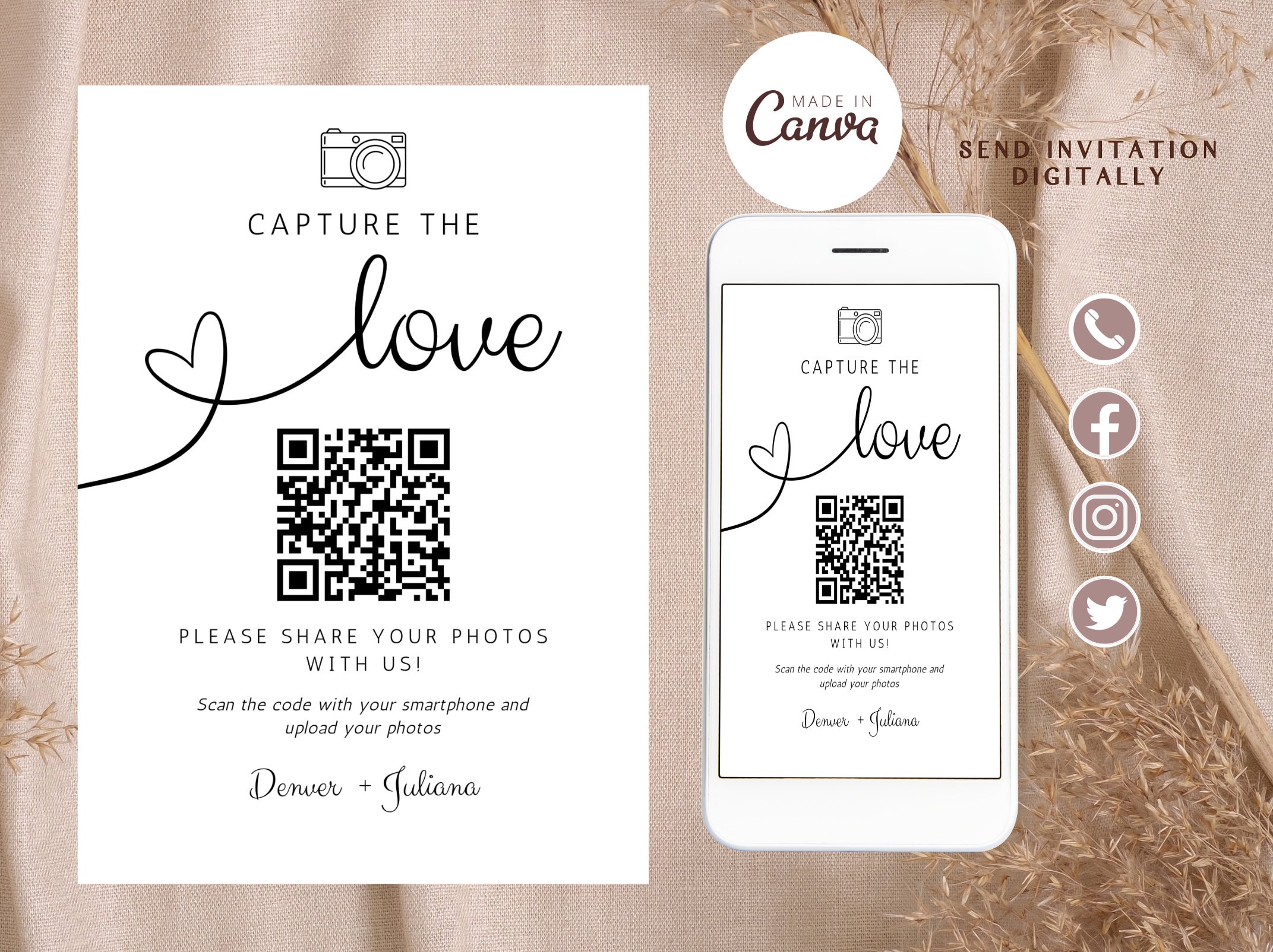 Editable Capture the Love Qr Code Invitation, Wedding Qr Code, Qr Code ...