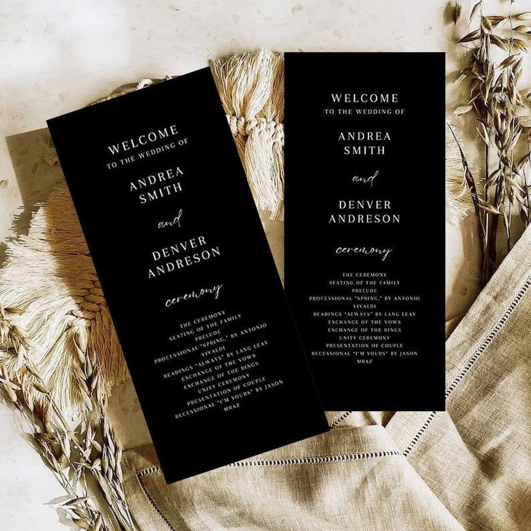 Black Minimalist Wedding Ceremony Card, Wedding Program, Wedding ...