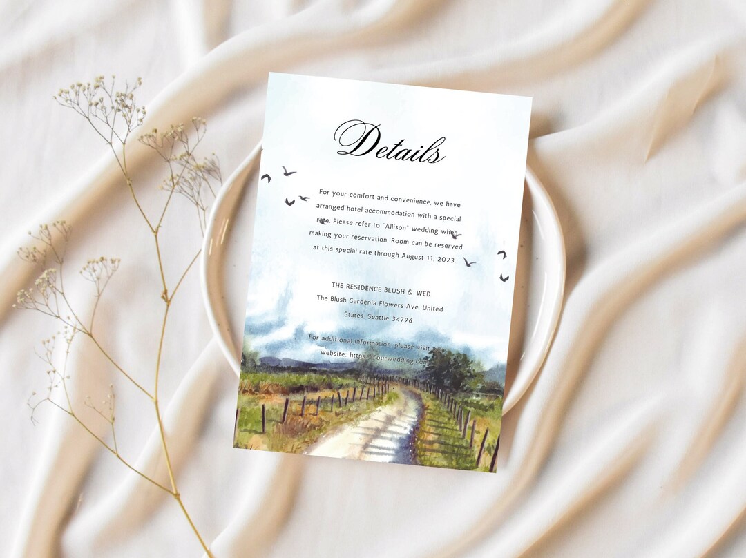 Landscape Wedding Card Template Wedding Details Card, Instant Download ...