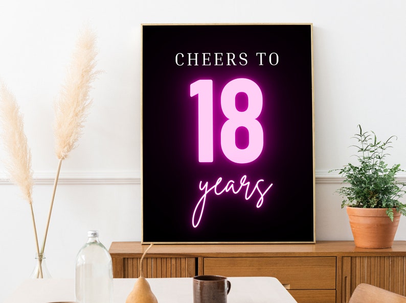 Hot Pink 18th Birthday Decorations Pirnable Signs Neon Pink Black ...