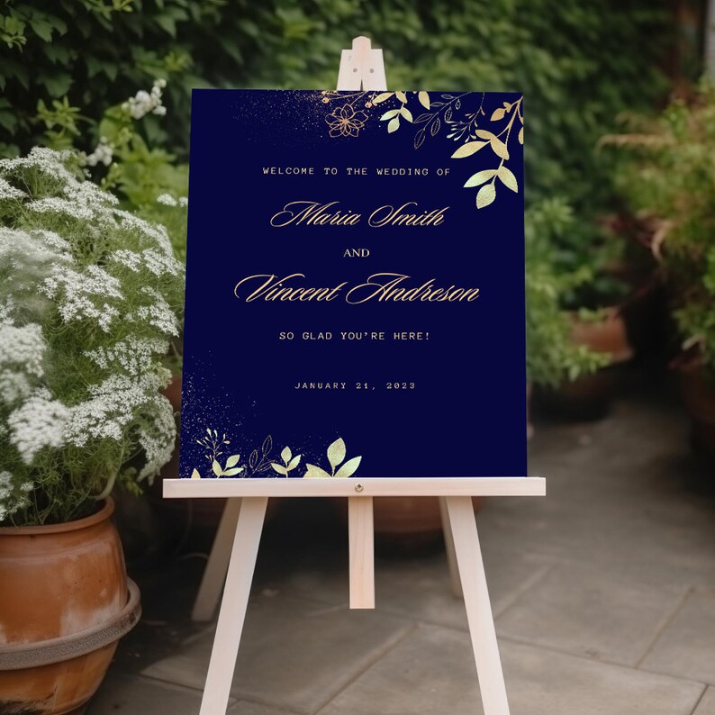 Navy Gold Wedding Welcome Sign, Navy Gold Wedding Welcome Print ...