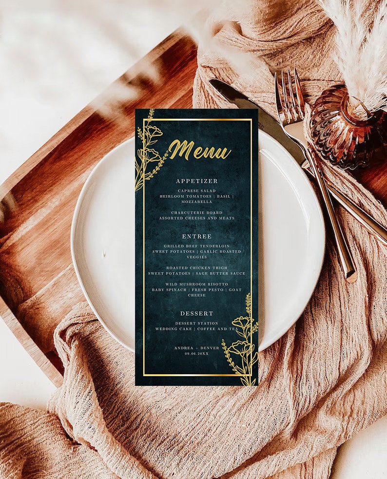 Dusty Green Classy Wedding Menu Template, Classy Wedding Menu Card ...