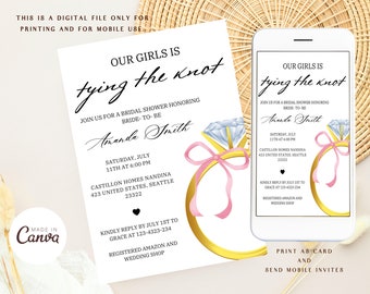 She's Tying the Knot Bridal Shower Invitation Template Bows Wedding ...