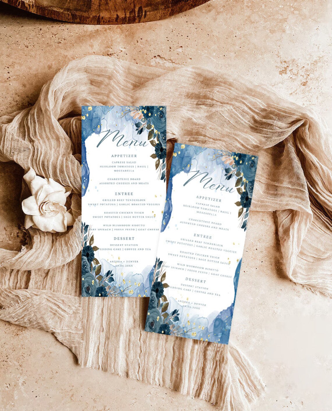 Floral Blue Wedding Menu Template, Floral Wedding Menu Card Template ...