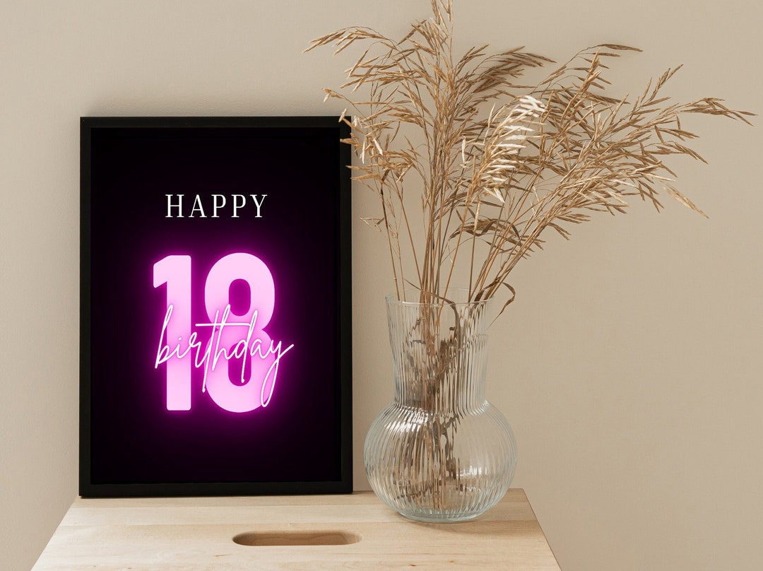 Happy 18th Birthday Decorations Hot Pink Printable Signs Neon Pink ...