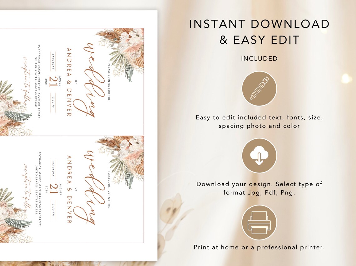 Bohemian Wedding Invitation, Boho Wedding, Boho Wedding Invitation ...