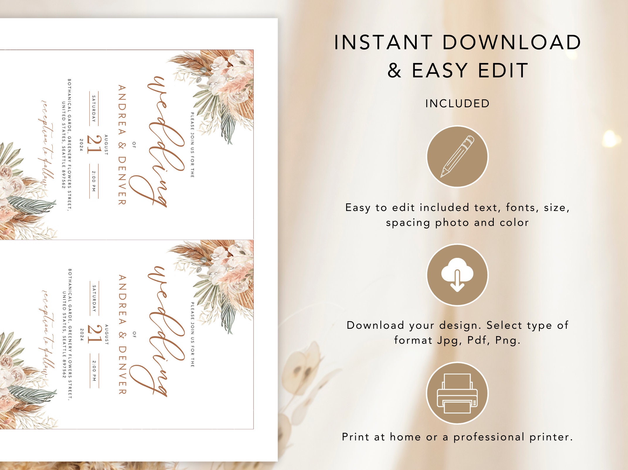 Bohemian Wedding Invitation, Boho Wedding, Boho Wedding Invitation ...