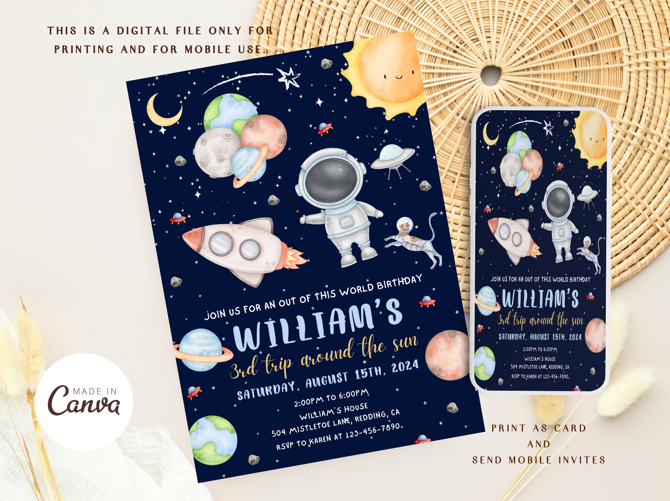 Outer Space Thank You Card Astronaut, Outer Space Birthday Template ...