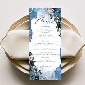 Floral Blue Wedding Menu Template, Floral Wedding Menu Card Template ...