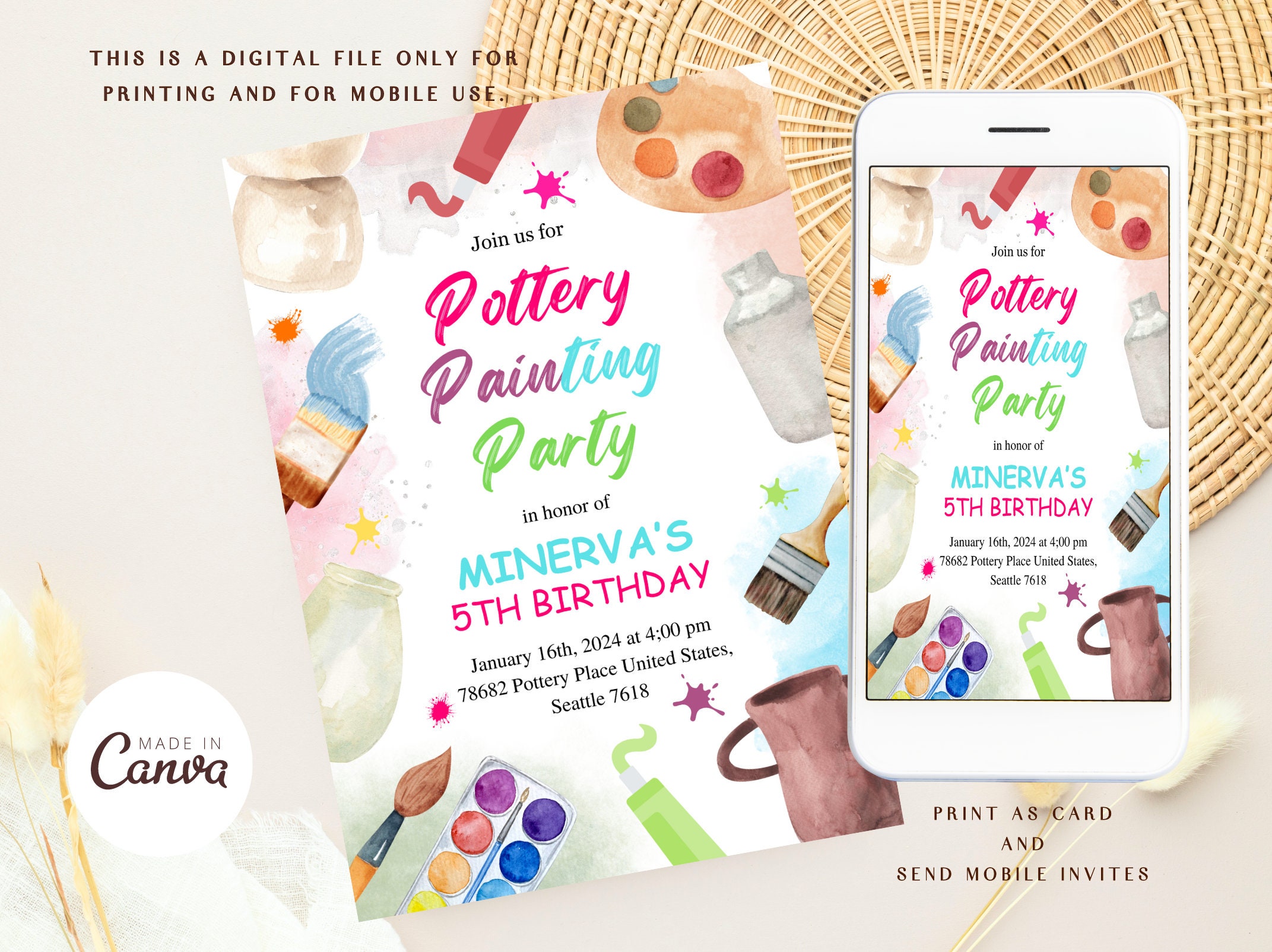 Pottery Painting Birthday Invitation, Editable Painting Party Invite ...
