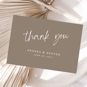 Minimalist Beige Wedding Thank You Card, Modern Thank You, Beige ...
