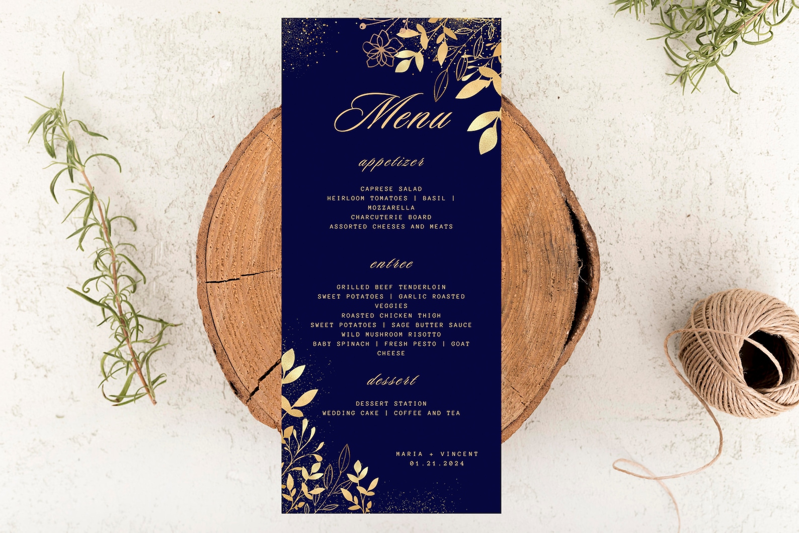 Editable Wedding Menu Template, Navy and Gold Wedding Menu Card, Gold ...