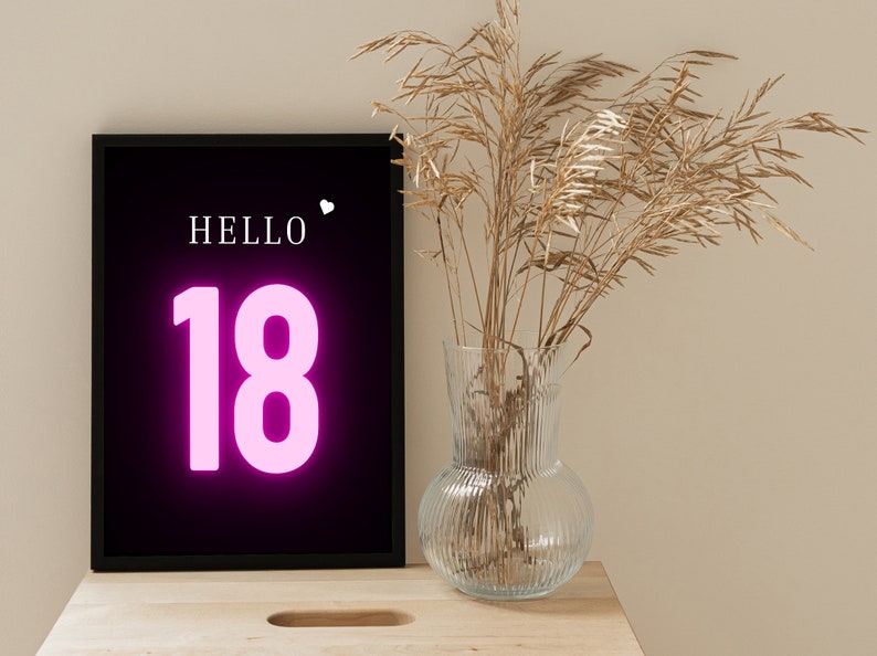 Hello 18th Birthday Decorations Hot Pink Pirnable Signs Neon Pink Black ...