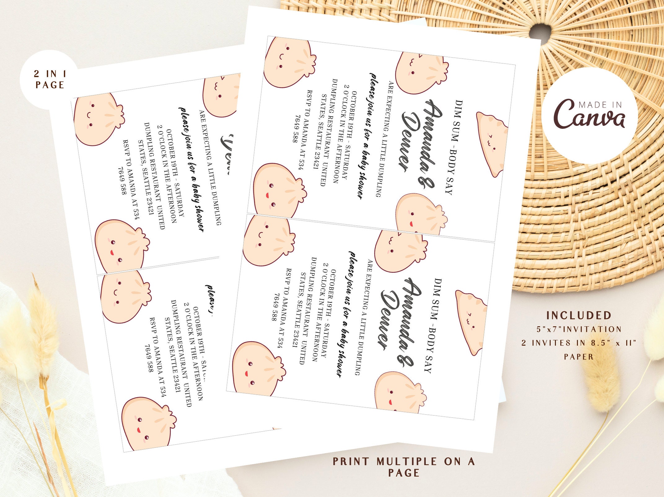 Bao Dumpling Baby Shower Invitation, Dim Sum Baby Shower, Dumpling ...