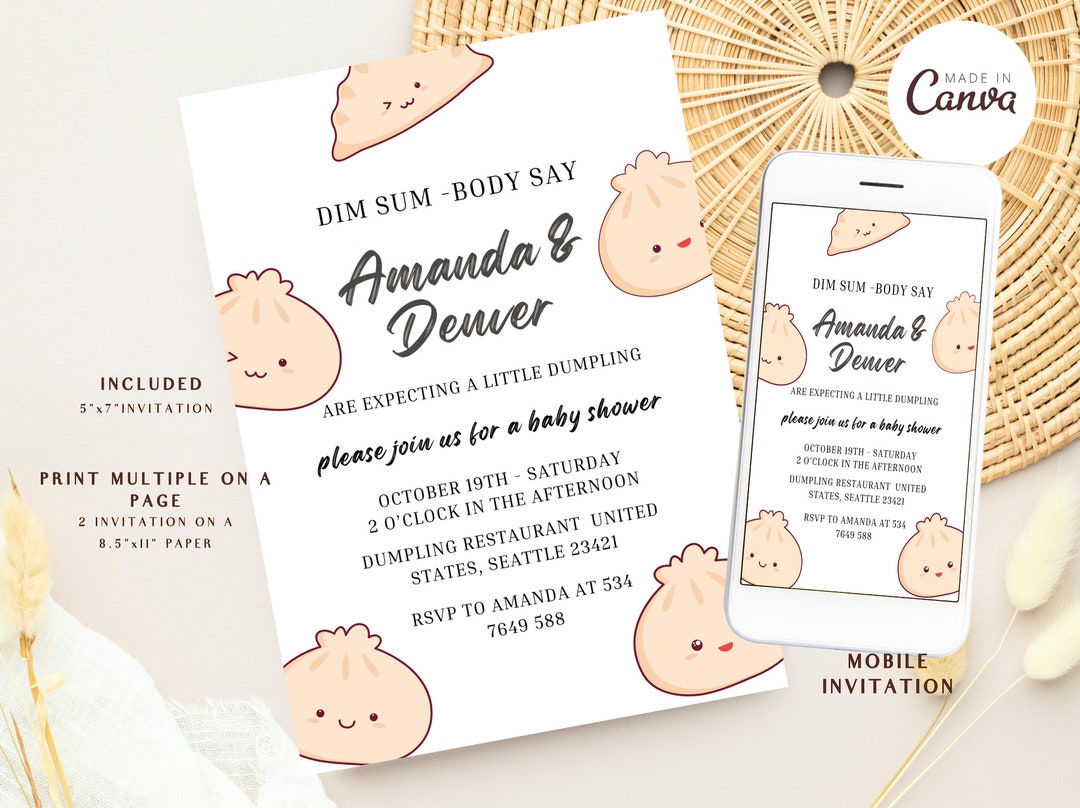 Bao Dumpling Baby Shower Invitation, Dim Sum Baby Shower, Dumpling ...