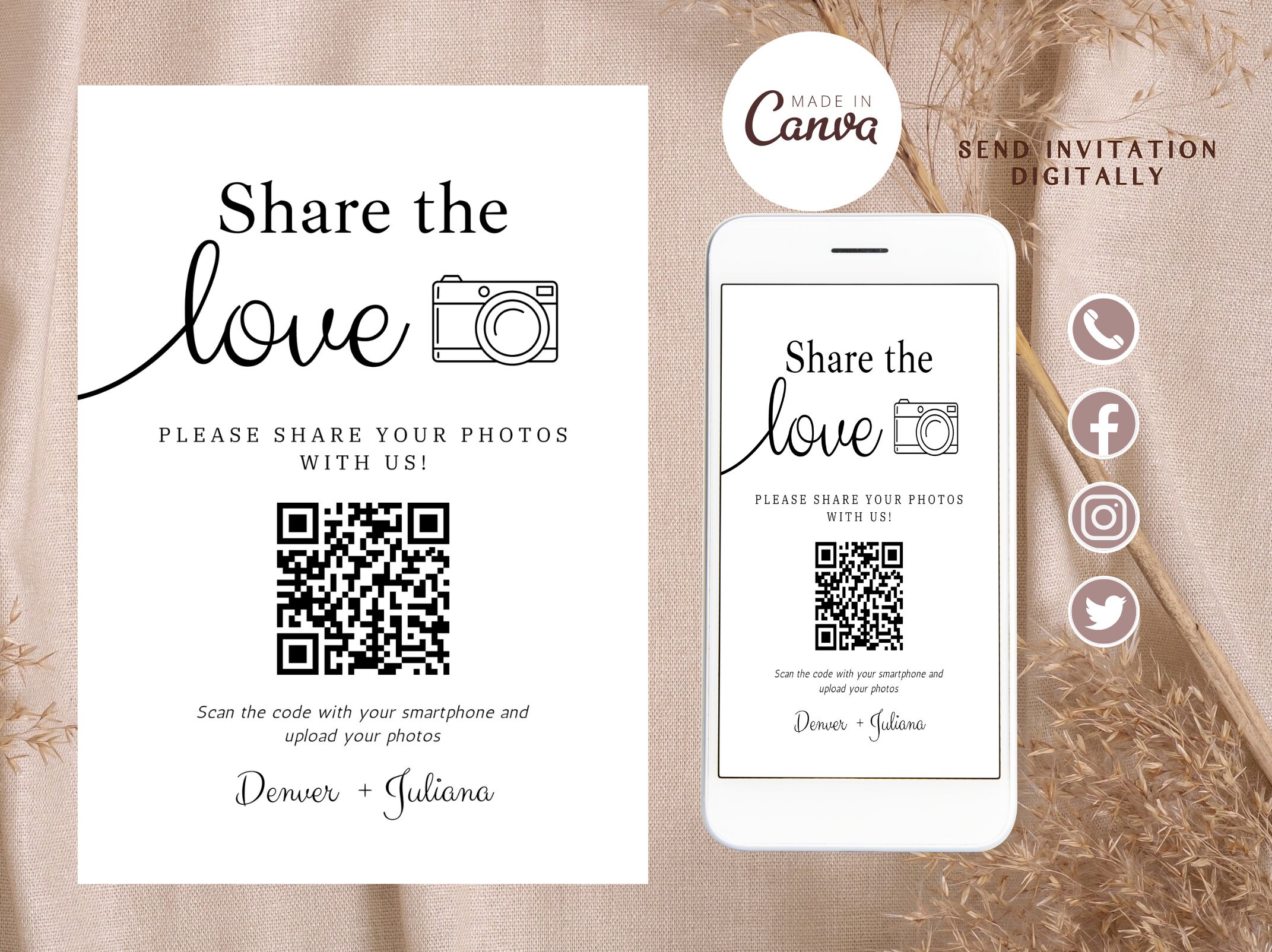 Editable Share the Love QR Code, Capture the Love Qr Code Invitation ...